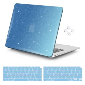 icasso for macbook air 13 inch case 2022 2021 2020 2019 2018 m1/a2337/a2179/a1932, glitter hard shell case for macbook air 13'' + keyboard cover + screen protector- glitter blue gradient