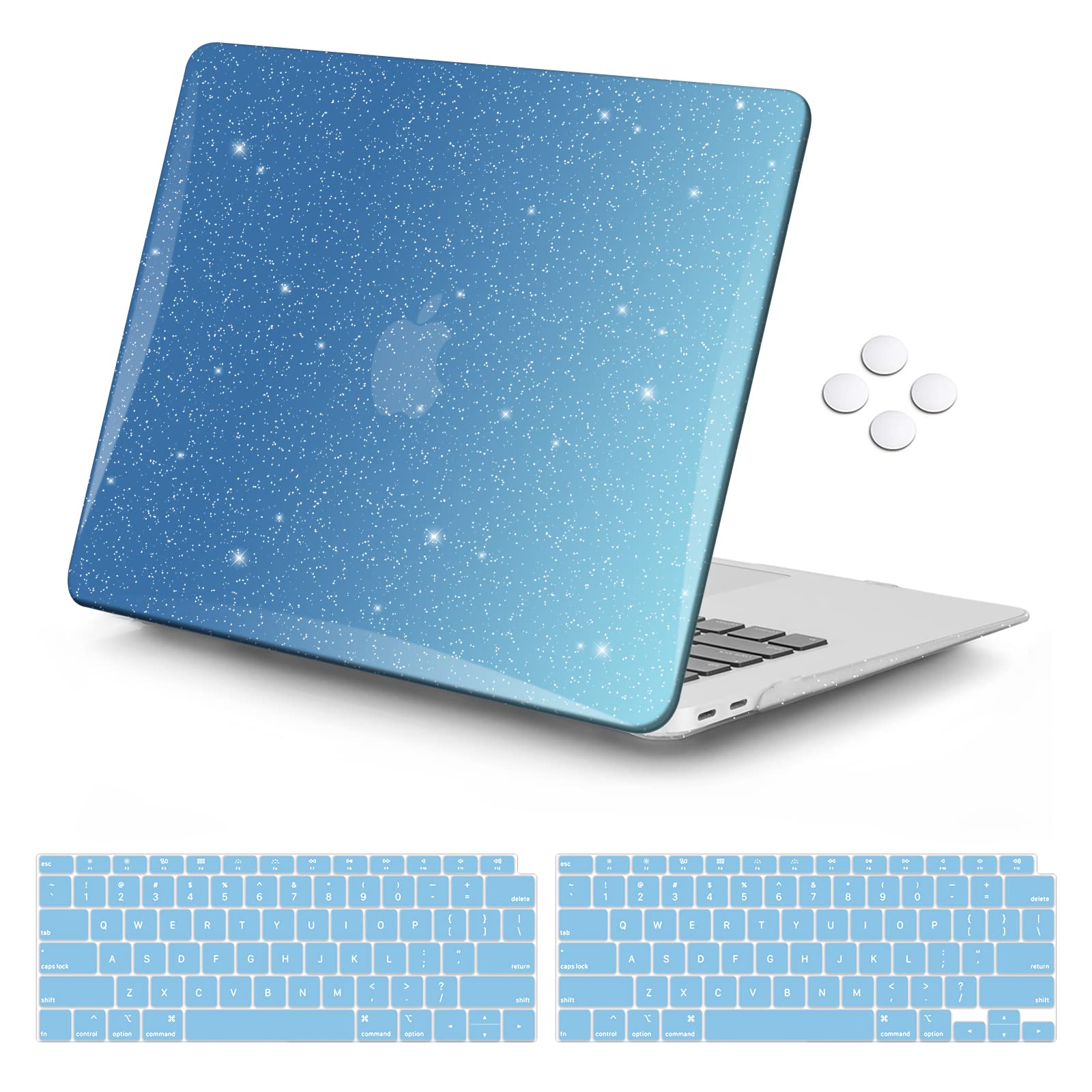 iCasso for MacBook Air 13 Inch Case 2022 2021 2020 2019 2018 M1/A2337/A2179/A1932, Glitter Hard Shell Case for Macbook air 13'' + Keyboard Cover + Screen Protector- Glitter Blue Gradient