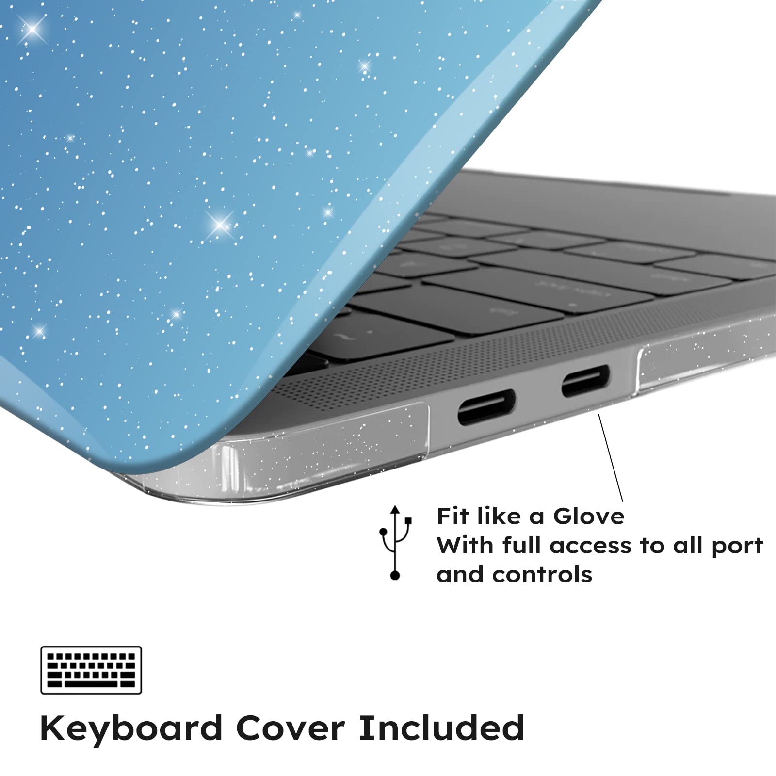 iCasso for MacBook Air 13 Inch Case 2022 2021 2020 2019 2018 M1/A2337/A2179/A1932, Glitter Hard Shell Case for Macbook air 13'' + Keyboard Cover + Screen Protector- Glitter Blue Gradient