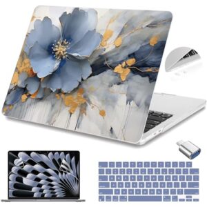 teryeefi compatible with m3 macbook air 15 inch case model a2941 2023 2024 release, plastic hard shell with screen protector + keyboard cover + usb adapter for macbook air m2 15.3", tropical leaves