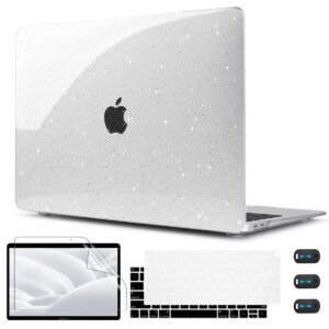 cissook clear glitter star case for macbook air 13 inch 2021 2020 2019 2018 release a2337 m1 a2179 a1932, plastic sparkly hard shell case with keyboard cover for macbook air m1 2020-2021 with touch id