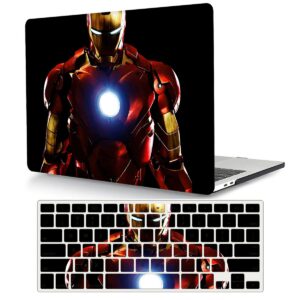 bandless case compatible with macbook air 13 retina 2020 2019 a2337 m1 a2179 a1932, plastic protective hard shell + keyboard cover for inch touch id - ironman 1 a2337/a2179/a1932 (air 2018-2020)