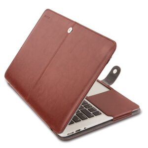 mosiso compatible with macbook air 13 inch case a1369 a1466 older version 2010-2017 release, pu leather case portfolio protective stand cover sleeve, brown