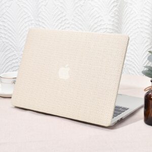 seorsok compatible with macbook air 13 inch case2022 2021 2020 2019 2018 release a1932 a2179 m1 a2337 touch id,elegant leather plastic hard shell case transparent keyboard cover,beige woven fabric