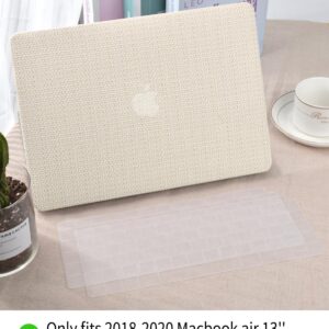 Seorsok Compatible with MacBook Air 13 Inch Case2022 2021 2020 2019 2018 Release A1932 A2179 M1 A2337 Touch ID,Elegant Leather Plastic Hard Shell Case Transparent Keyboard Cover,Beige Woven Fabric