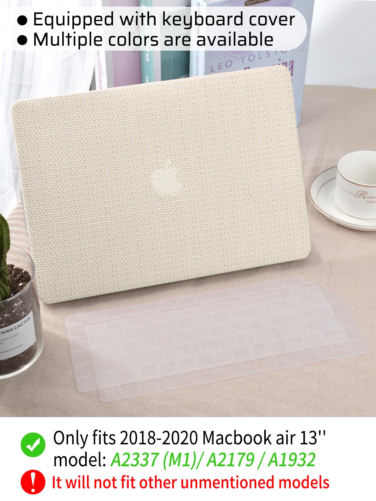 Seorsok Compatible with MacBook Air 13 Inch Case2022 2021 2020 2019 2018 Release A1932 A2179 M1 A2337 Touch ID,Elegant Leather Plastic Hard Shell Case Transparent Keyboard Cover,Beige Woven Fabric