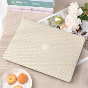 Seorsok Compatible with MacBook Air 13 Inch Case2022 2021 2020 2019 2018 Release A1932 A2179 M1 A2337 Touch ID,Elegant Leather Plastic Hard Shell Case Transparent Keyboard Cover,Beige Woven Fabric