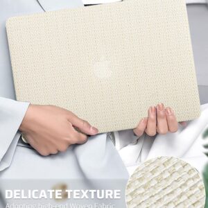 Seorsok Compatible with MacBook Air 13 Inch Case2022 2021 2020 2019 2018 Release A1932 A2179 M1 A2337 Touch ID,Elegant Leather Plastic Hard Shell Case Transparent Keyboard Cover,Beige Woven Fabric