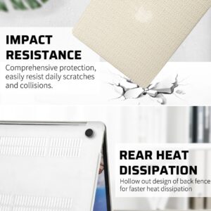 Seorsok Compatible with MacBook Air 13 Inch Case2022 2021 2020 2019 2018 Release A1932 A2179 M1 A2337 Touch ID,Elegant Leather Plastic Hard Shell Case Transparent Keyboard Cover,Beige Woven Fabric