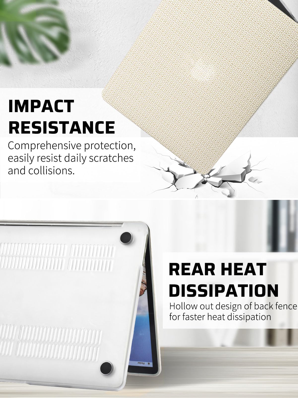 Seorsok Compatible with MacBook Air 13 Inch Case2022 2021 2020 2019 2018 Release A1932 A2179 M1 A2337 Touch ID,Elegant Leather Plastic Hard Shell Case Transparent Keyboard Cover,Beige Woven Fabric