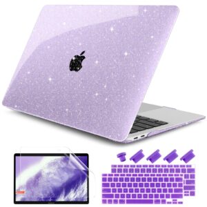 dongke for macbook air 13 inch case 2021-2018 release a2337 m1 a2179 a1932, bling plastic hard shell case & keyboard cover only compatible with macbook air 13 inch retina fits touch id, sparkly purple