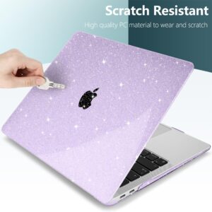 DONGKE for MacBook Air 13 inch Case 2021-2018 Release A2337 M1 A2179 A1932, Bling Plastic Hard Shell Case & Keyboard Cover Only Compatible with MacBook Air 13 inch Retina Fits Touch ID, Sparkly Purple