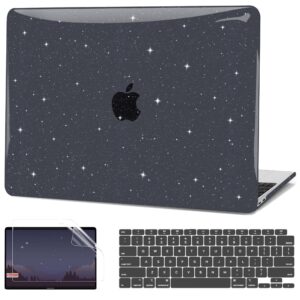 g jgoo compatible with macbook air 13 inch case 2022 2021 2020 2019 2018 release m1 a2337 a2179 a1932 touch id, glitter plastic hard shell case + 2 keyboard covers + screen protector, sparkly black