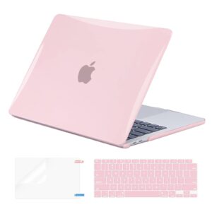 eoocoo case compatible with macbook air 13 inch 2022 2021-2018 m1 a2337 a2179 a1932 with retina display, glossy plastic hard shell, keyboard skin cover, screen protector, cute pink