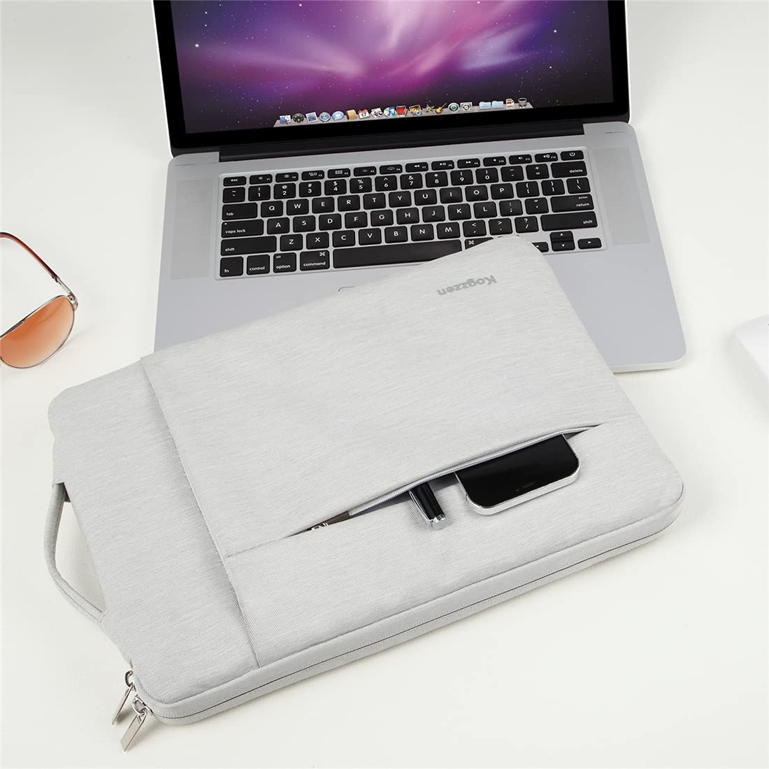 Kogzzen 13-14 Inch Laptop Sleeve Waterproof Shockproof Case Bag Compatible with MacBook Pro 14 13 inch/MacBook Air 13.3/ Dell XPS 13/ Surface Laptop 13.5/ iPad Pro 12.9 - Light Gray