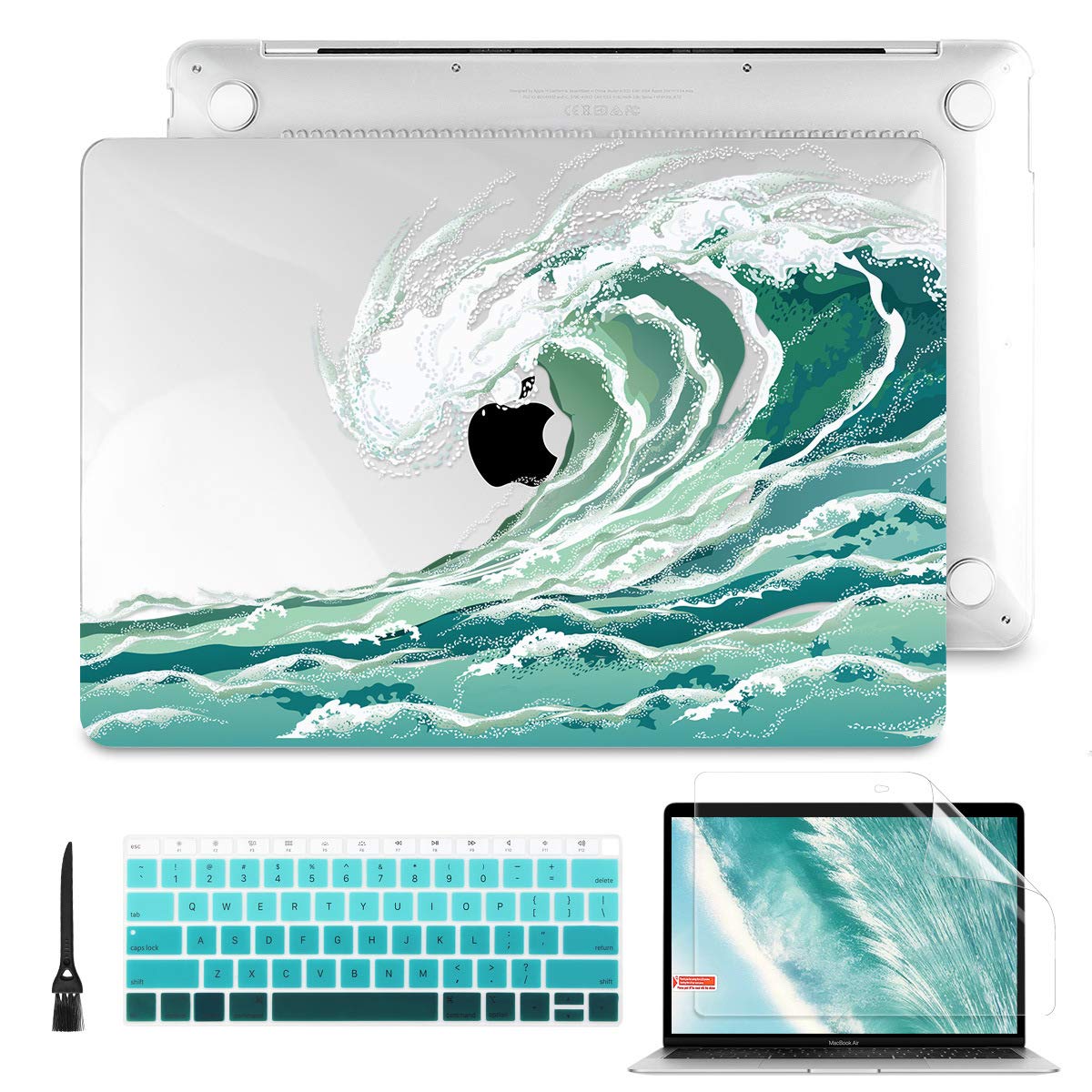 Batianda MacBook Air 13 Inch Case 2020 2019 2018 Release A2337 A2179 A1932,Pattern Clear Hard Case Shell Cover with Keyboard Cover & Screen Protector for New MacBook Air 13 Retina & Touch ID (Wave)