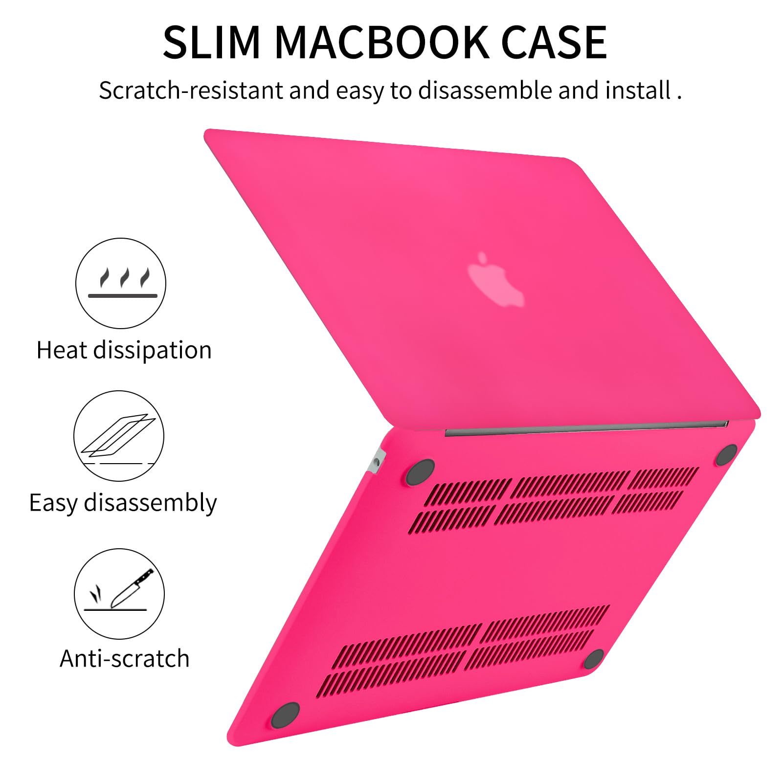 Seorsok Compatible with MacBook Air 13 Inch Case2022 2021 2020 2019 2018 Release A1932 A2179 M1 A2337 Touch ID,Plastic Hard Shell Case with Keyboard Cover-Hot Pink