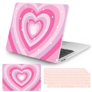 seorsok compatible with macbook air 13 inch model a1932 a2179 m1 a2337 touch id release 2020 2019 2018 plastic hard shell case protective cover with 2 pieces pink keyboard cover cute lovely heart