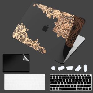 sdh for macbook air 13-inch 2020 protective case, macbook air 13-inch a2337 m1 a2179 a1932 with retina, new technology bronzing laptop case and keyboard cover, black rose gold lace 1