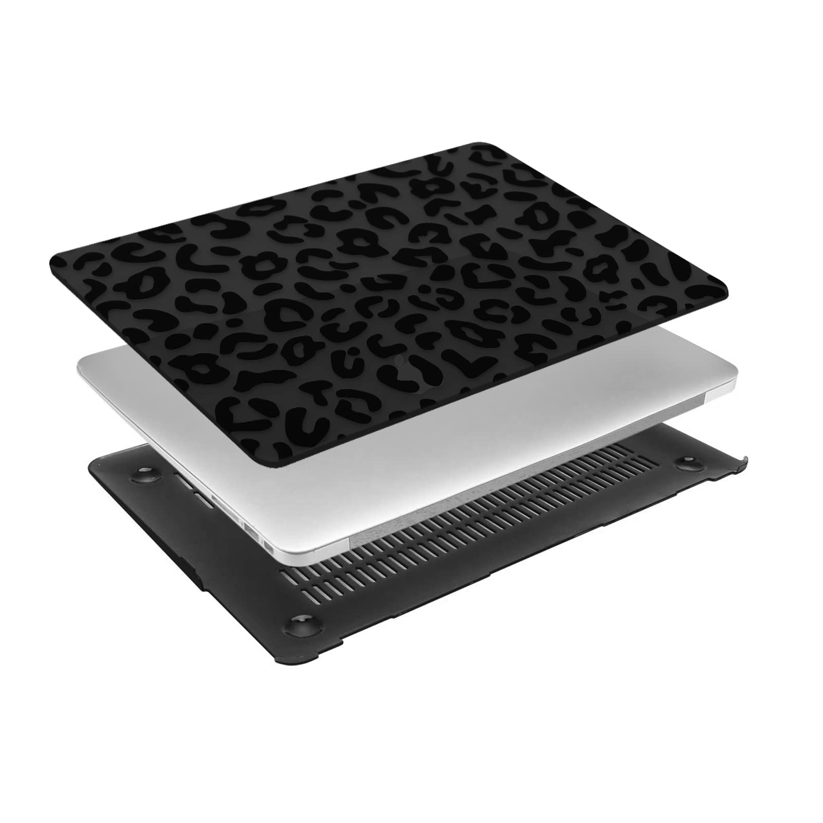 MOSISO Compatible with MacBook Air 13 inch Case (models: A1369 & A1466, Older Version 2010-2017 Release), Plastic Leopard Grain Hard Shell Case & Keyboard Cover Skin & Screen Protector, Black