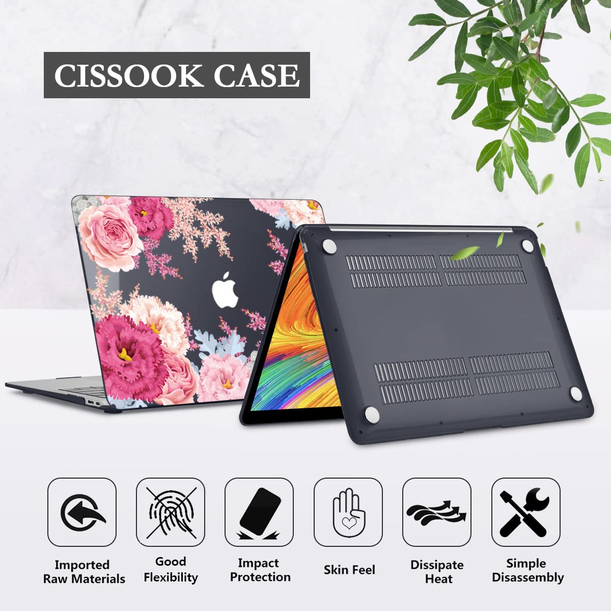 CISSOOK Floral Case for 2010-2015 2017 MacBook Air 13 inch Case Model A1466/A1369, Plastic Hard Shell Case & Keyboard Cover & Screen Protector for Old MacBook Air 13.3" No Touch ID, Gorgeous flowers