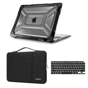 mosiso compatible with macbook air 13 inch case 2022 2021 2020 release a2337 m1 a2179 retina display touch id, plastic hard shell case with tpu bumper&carrying sleeve bag&keyboard cover, black