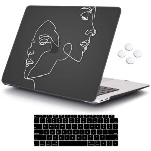 icasso compatible with macbook air 13 inch case 2020 2019 2018 release a2337/a2179/a1932 with retina display touch id, protective hard shell case and keyboard cover for macbook air 13 - face sketch