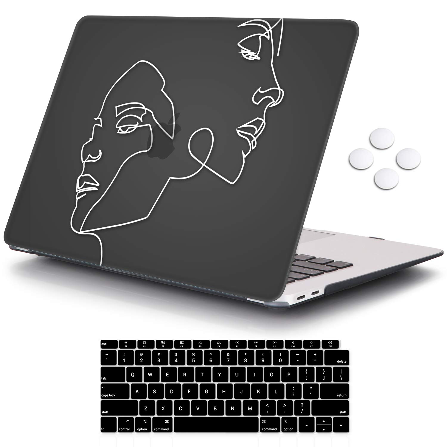 iCasso Compatible with MacBook Air 13 Inch Case 2020 2019 2018 Release A2337/A2179/A1932 with Retina Display Touch ID, Protective Hard Shell Case and Keyboard Cover for MacBook Air 13 - Face Sketch