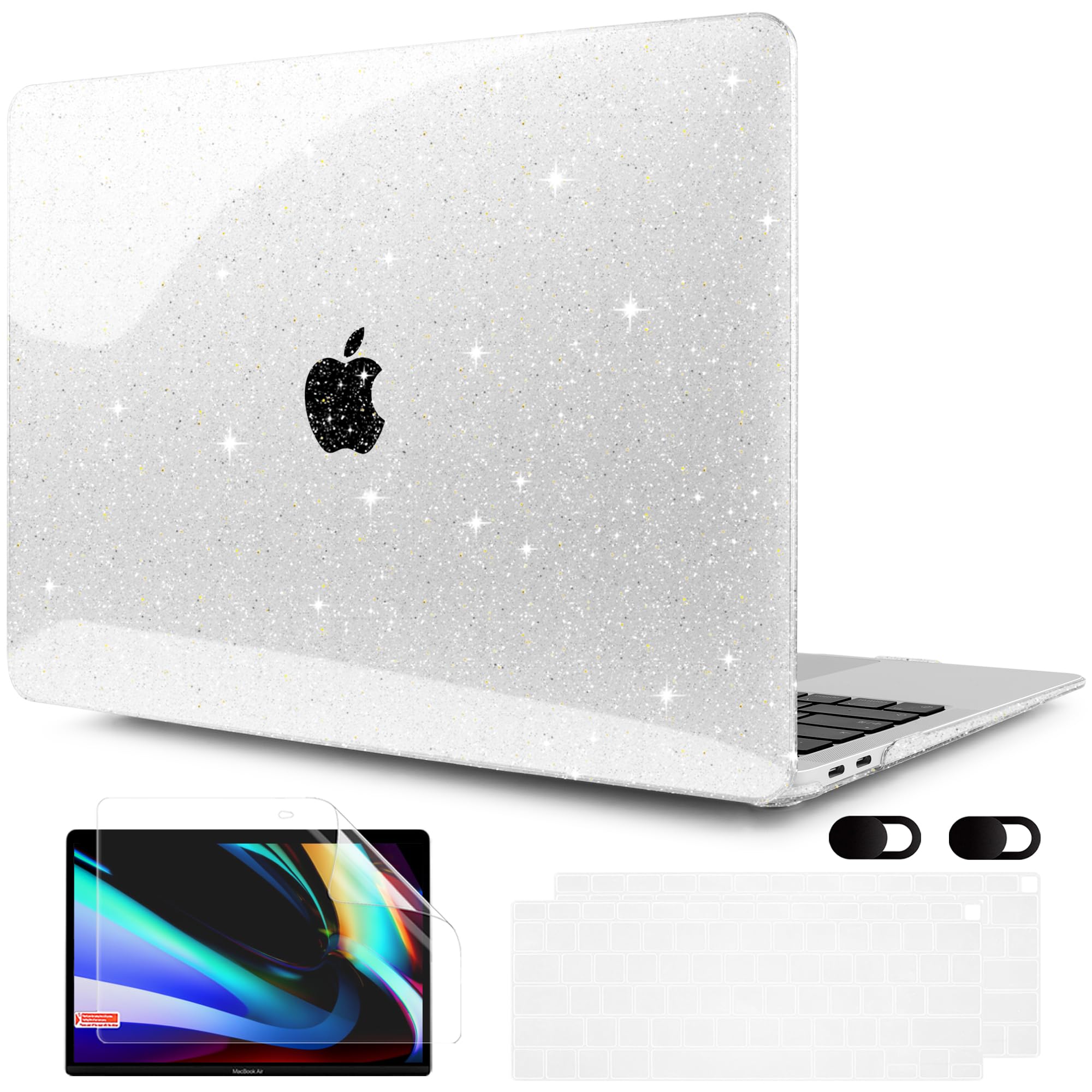 MEEgoodo Case for Macbook Air 13 inch 2021 2020 2019 2018 Released A2337 M1 A2179 A1932 with Touch ID, Thin Soft PC Hard Shell with Keyboard Cover Compatible with MacBook Air Case 13.3, Stars White