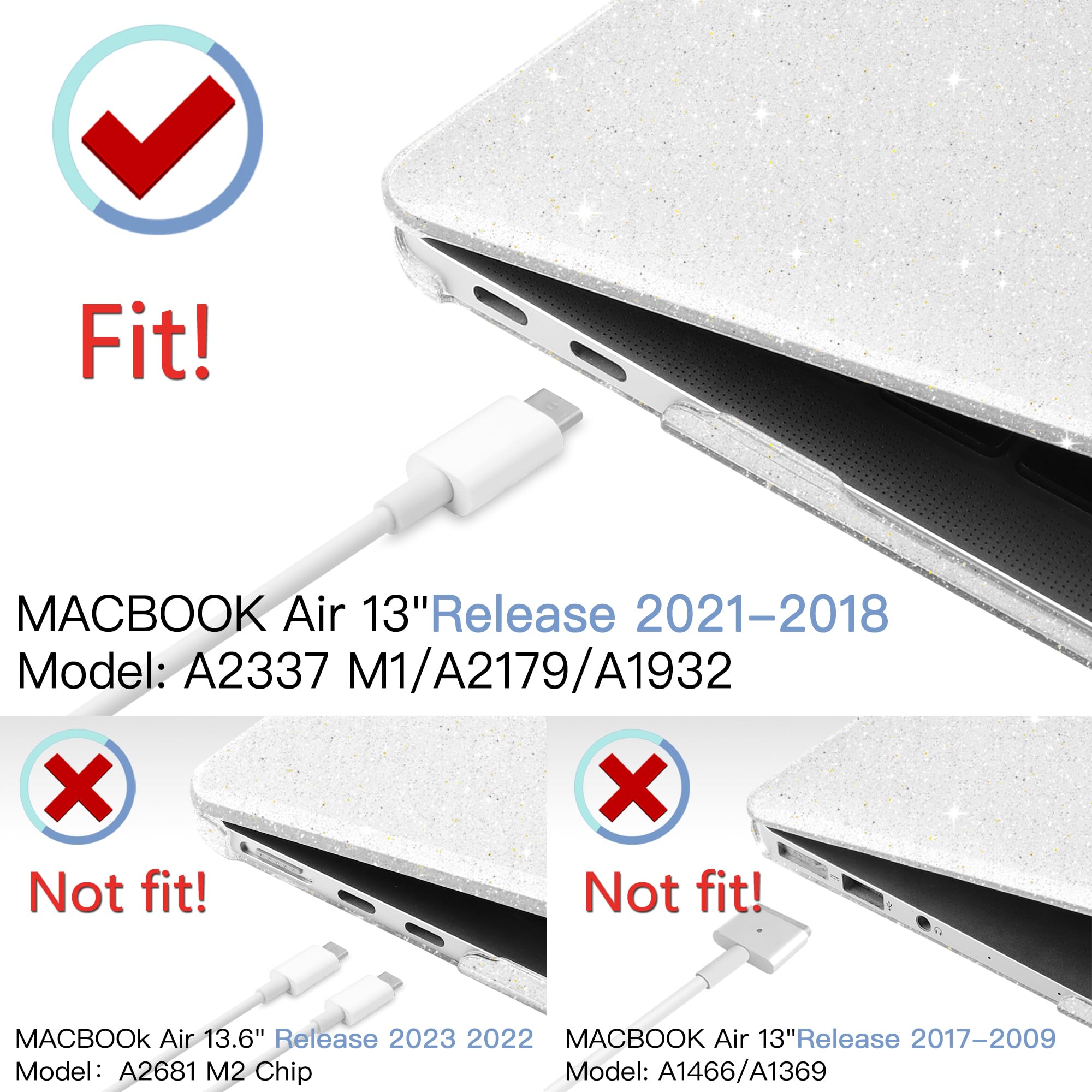 MEEgoodo Case for Macbook Air 13 inch 2021 2020 2019 2018 Released A2337 M1 A2179 A1932 with Touch ID, Thin Soft PC Hard Shell with Keyboard Cover Compatible with MacBook Air Case 13.3, Stars White