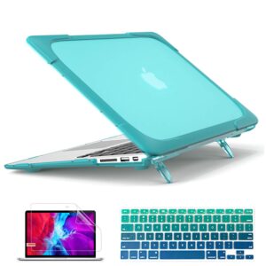 mektron for macbook air 13 inch case a1466 a1369 (2010-2017 release), [heavy duty] [dual layer] hard case cover with tpu+pc bumper w/keyboard cover screen protector, sky blue