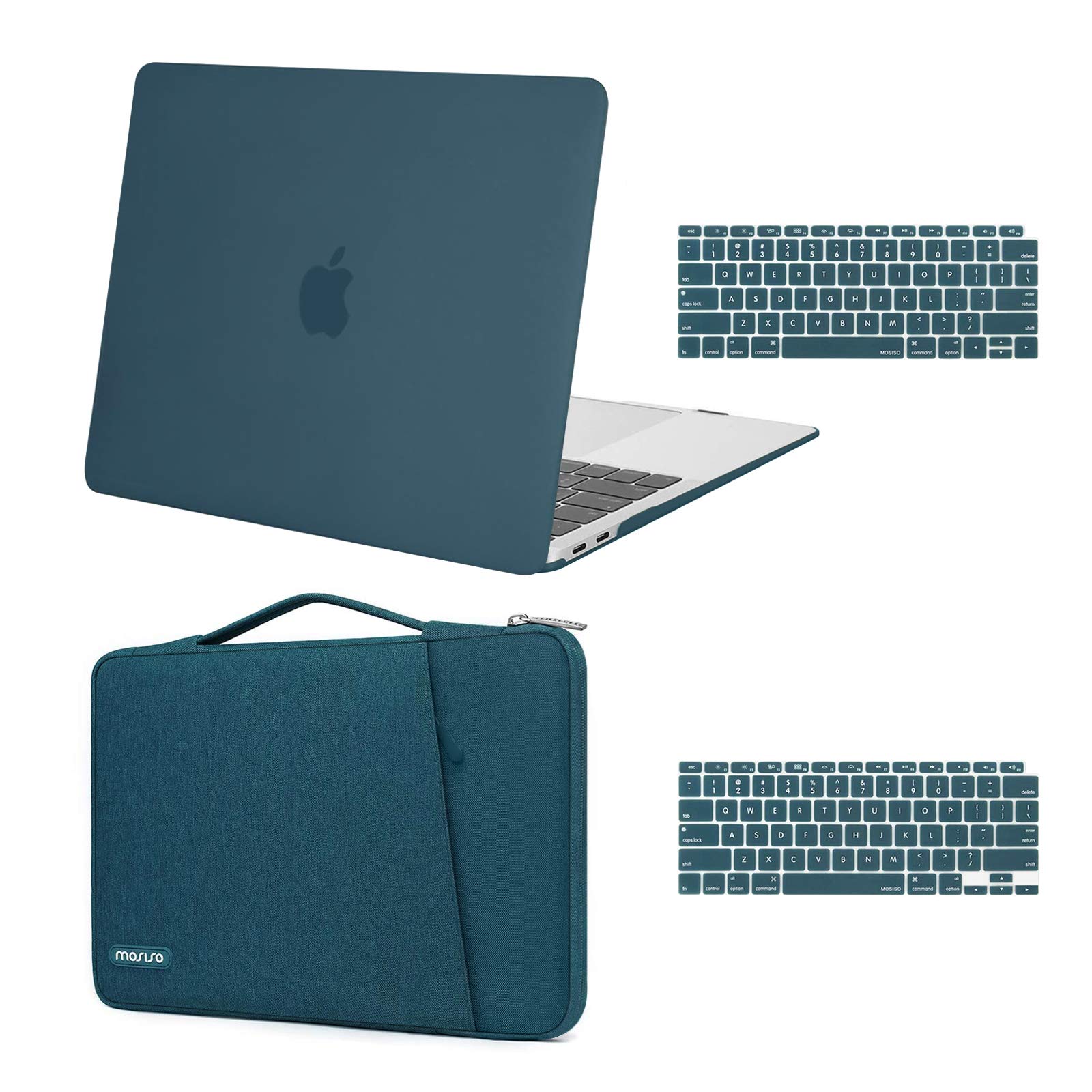 MOSISO Compatible with MacBook Air 13 inch Case 2022 2021 2020 2019 2018 Release A2337 M1 A2179 A1932 Retina Display Touch ID, Plastic Hard Shell&360 Protective Sleeve Bag&Keyboard Skin, Deep Teal