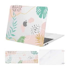 mosiso compatible with macbook air 13 inch case 2022 2021 2020 2019 2018 release a2337 m1 a2179 a1932 touch id, plastic artistic leaf hard shell case&keyboard cover&screen protector, transparent