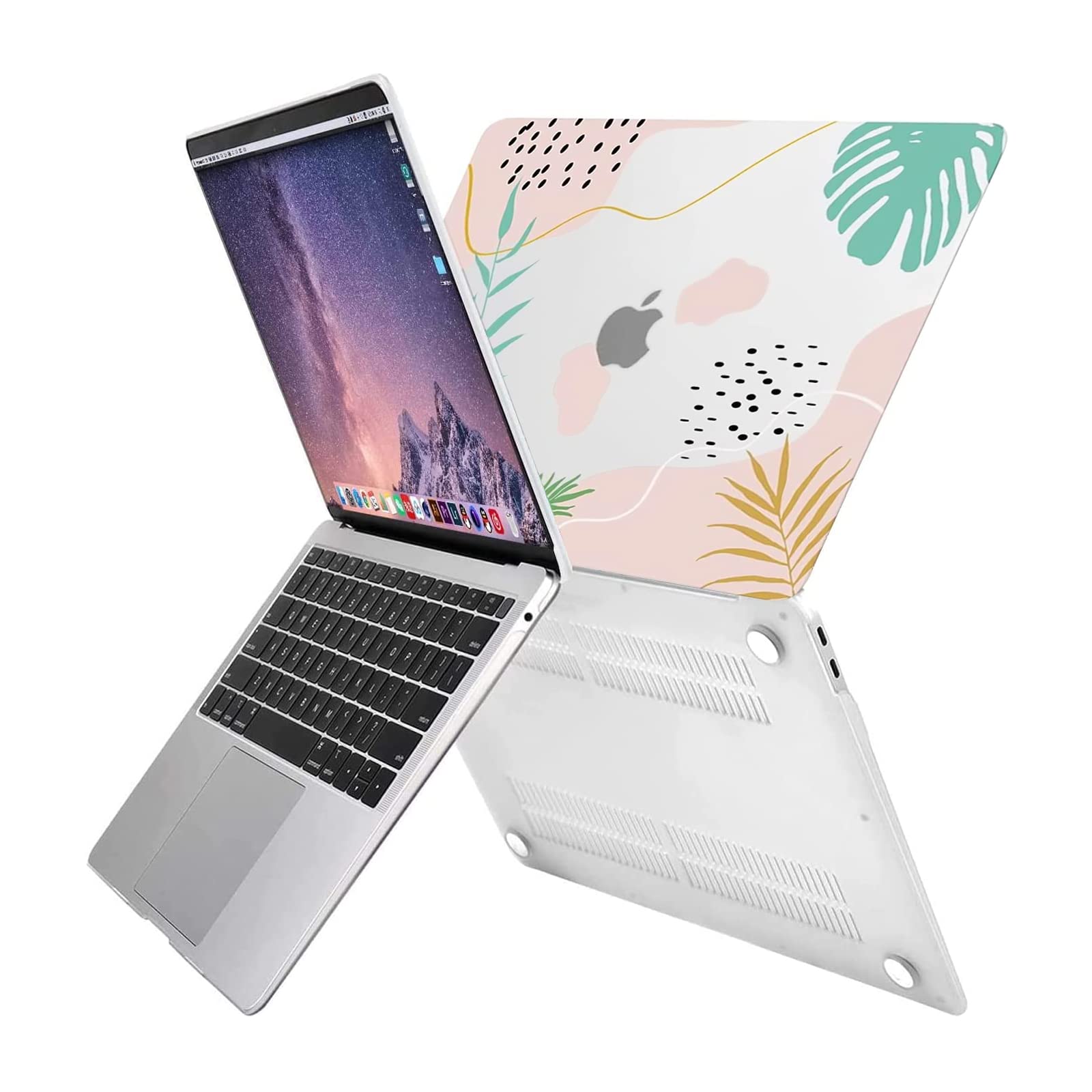 MOSISO Compatible with MacBook Air 13 inch Case 2022 2021 2020 2019 2018 Release A2337 M1 A2179 A1932 Touch ID, Plastic Artistic Leaf Hard Shell Case&Keyboard Cover&Screen Protector, Transparent