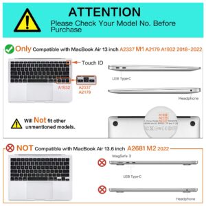 MOSISO Compatible with MacBook Air 13 inch Case 2022 2021 2020 2019 2018 Release A2337 M1 A2179 A1932 Touch ID, Plastic Artistic Leaf Hard Shell Case&Keyboard Cover&Screen Protector, Transparent