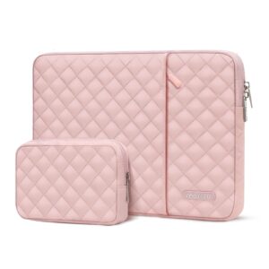 mosiso laptop sleeve compatible with macbook air/pro, 13-13.3 inch notebook, compatible with macbook pro 14 inch m3 m2 m1 2024-2021, square quilted vertical bag with pocket&small case, chalk pink