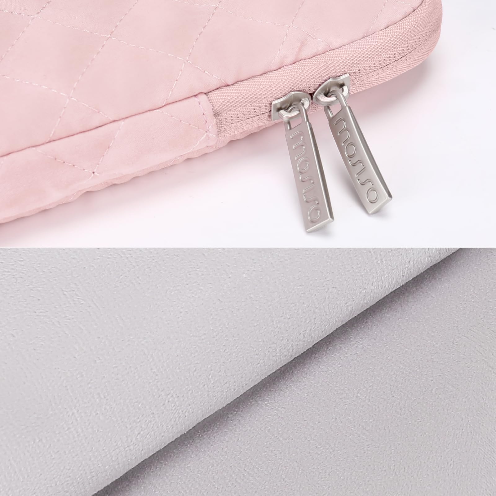 MOSISO Laptop Sleeve Compatible with MacBook Air/Pro, 13-13.3 inch Notebook, Compatible with MacBook Pro 14 inch M3 M2 M1 2024-2021, Square Quilted Vertical Bag with Pocket&Small Case, Chalk Pink