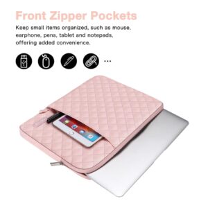 MOSISO Laptop Sleeve Compatible with MacBook Air/Pro, 13-13.3 inch Notebook, Compatible with MacBook Pro 14 inch M3 M2 M1 2024-2021, Square Quilted Vertical Bag with Pocket&Small Case, Chalk Pink