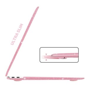 Anban Compatible with MacBook Air 13 inch Case 2022 2021 2020 2019 2018 Release A2337 A2179 A1932 with Touch ID, Glitter Plastic Laptop Hard Shell Case +Keyboard Cover + Screen Protector, Sparkly Pink