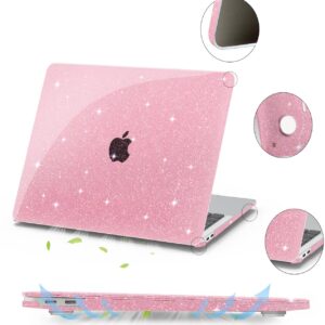 Anban Compatible with MacBook Air 13 inch Case 2022 2021 2020 2019 2018 Release A2337 A2179 A1932 with Touch ID, Glitter Plastic Laptop Hard Shell Case +Keyboard Cover + Screen Protector, Sparkly Pink