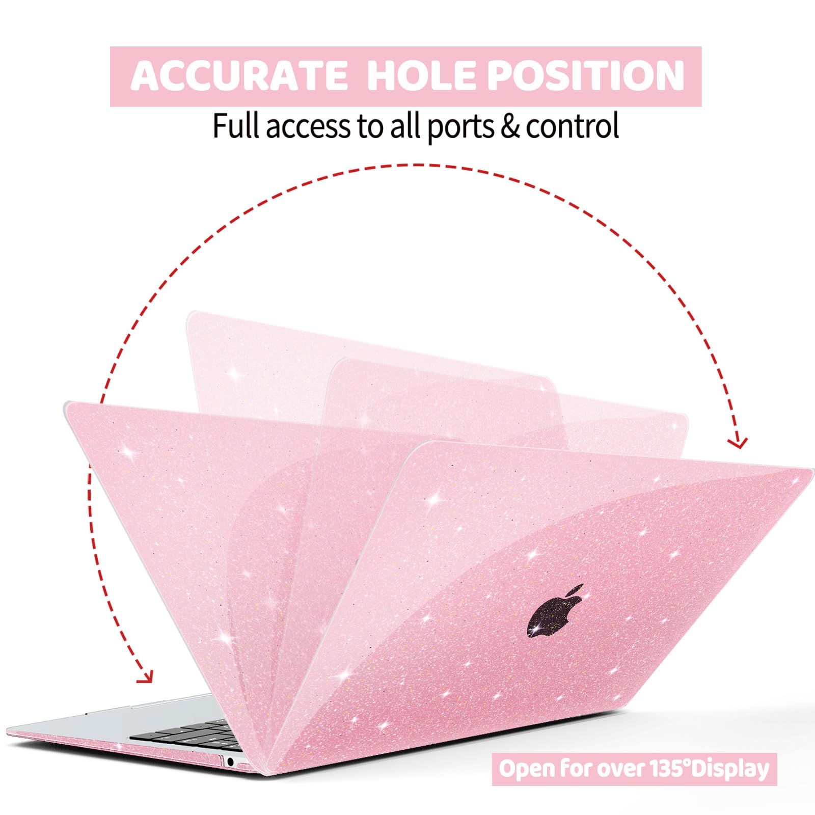 Anban Compatible with MacBook Air 13 inch Case 2022 2021 2020 2019 2018 Release A2337 A2179 A1932 with Touch ID, Glitter Plastic Laptop Hard Shell Case +Keyboard Cover + Screen Protector, Sparkly Pink