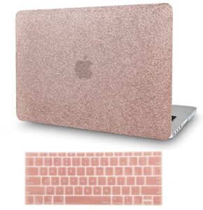 kecc laptop case for macbook air 13" w/ keyboard cover plastic hard shell case a1466/a1369 2 in 1 bundle (rose gold sparkling)