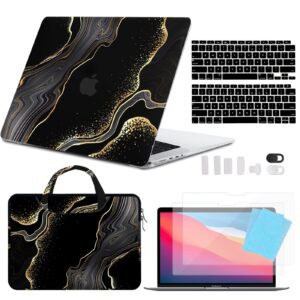 gabraden compatible with macbook air 13 inch case 2020 2019 2018 release (a2337 m1 a2179 a1932),with touch id&2 pack keyboard protectors,webcam&bag&screen protector (black marble)