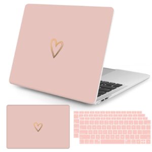 seorsok compatible with macbook air 13 inch case 2020 2019 2018 release a1932 a2179 m1 a2337 touch id, gold&cute heart pattern plastic hard shell case with keyboard cover,pink