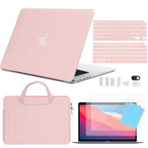 miwasion woven fabric design compatible with macbook air 13 inch case 2020-2018 release(a2337 m1 a2179 a1932) with touch id & 2 pack keyboard protectors,webcam & laptop sleeve bag & screen protector