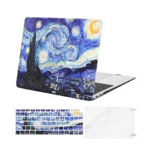 mosiso compatible with macbook air 13 inch case 2022 2021 2020 2019 2018 release a2337 m1 a2179 a1932 retina display touch id, plastic pattern hard shell&keyboard cover&screen protector, starry night