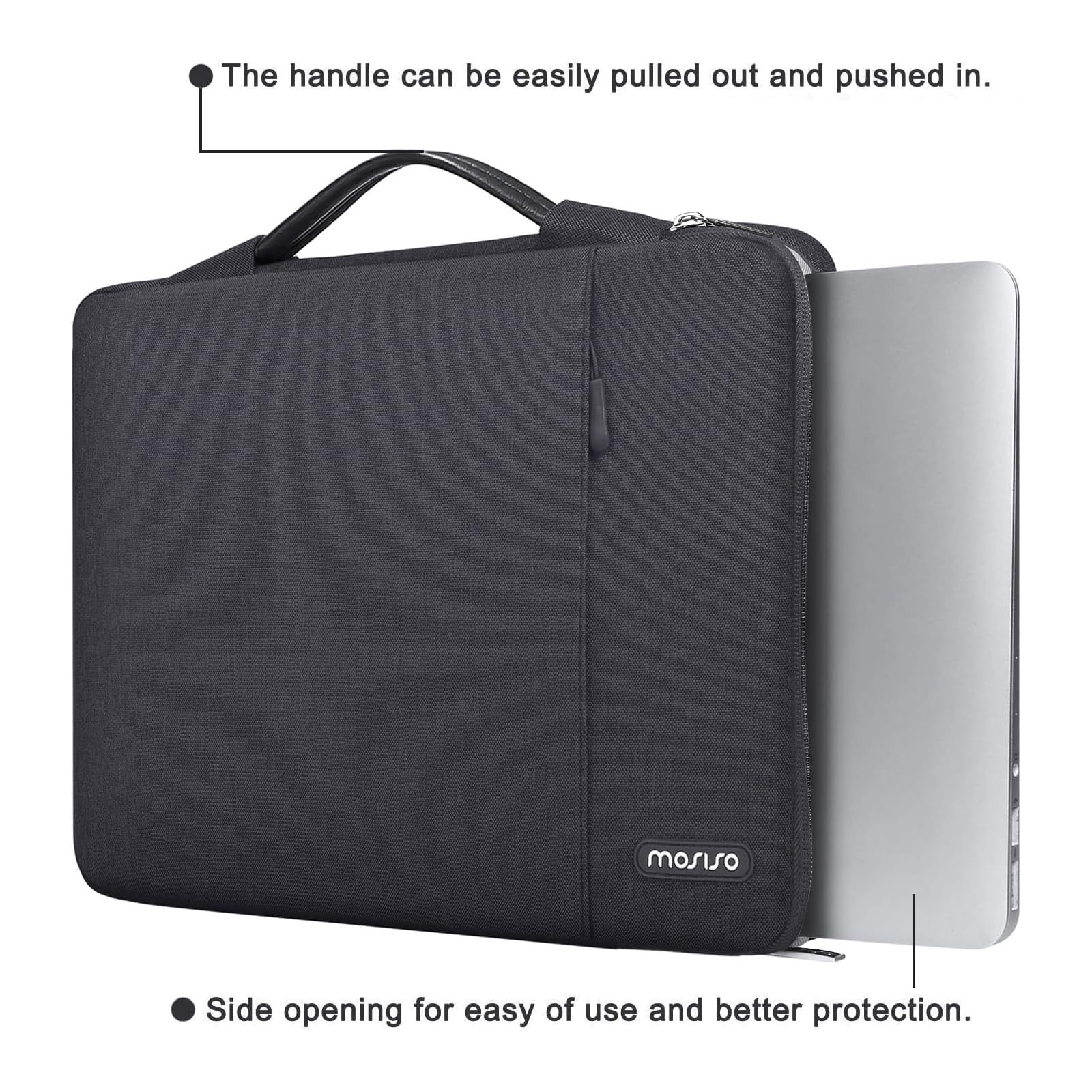 MOSISO 360 Protective Laptop Sleeve Compatible with MacBook Air/Pro, 13-13.3 inch Notebook, Compatible with MacBook Pro 14 inch 2023-2021 A2779 M2 A2442 M1, Vertical Bag with Handle&Pocket, Space Gray