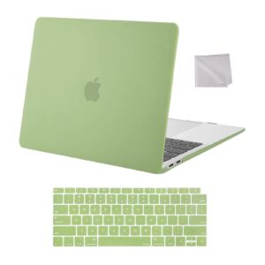 mosiso compatible with macbook air 13 inch case 2022 2021 2020 2019 2018 release a2337 m1 a2179 a1932 retina display with touch id, plastic hard shell case & keyboard cover & wipe cloth, avocado green