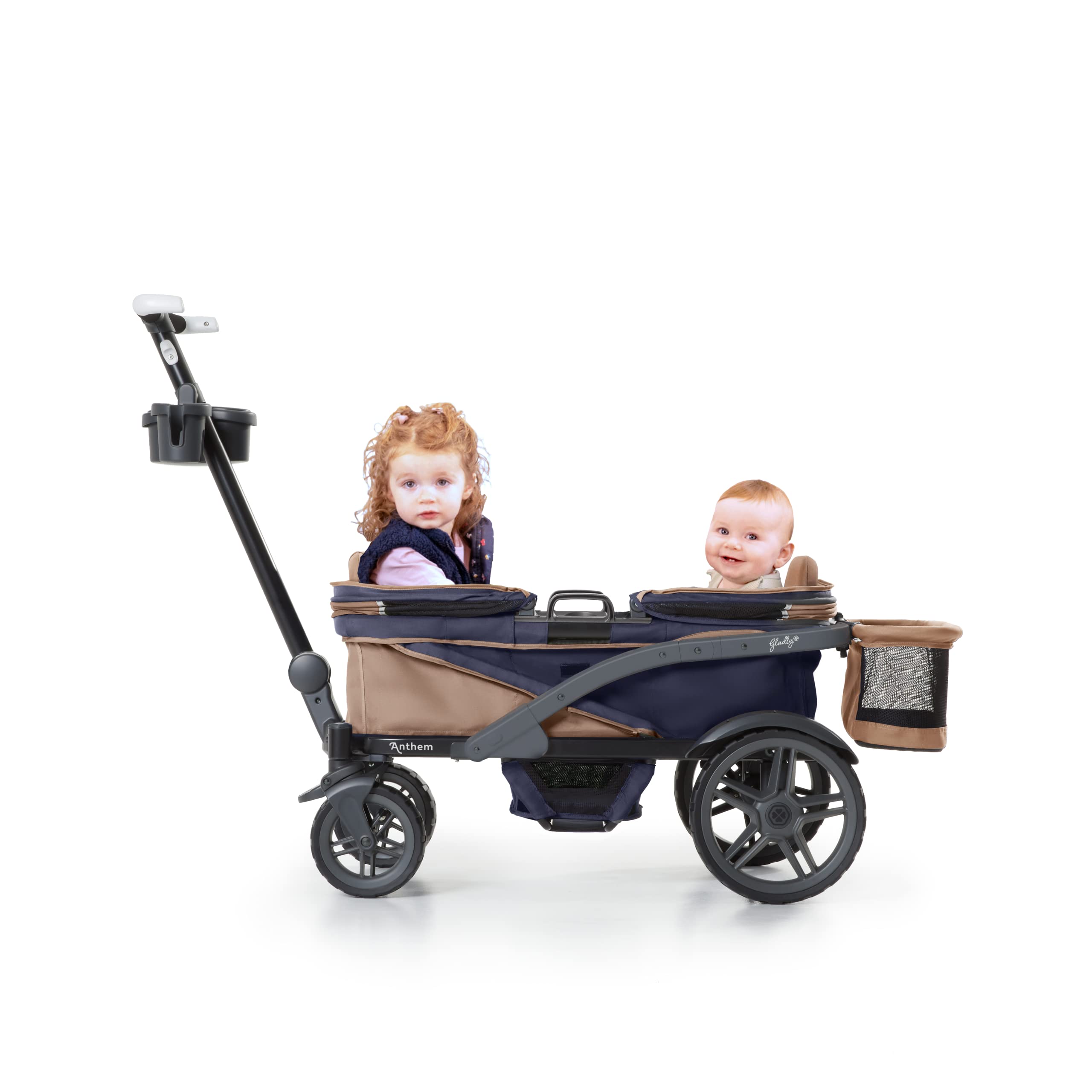 Gladly Family Anthem2 2-Seat All-Terrain Wagon Stroller with Easy Push and Pull, Removable XL Canopies, and Sturdy, Safe Folding for Storage and Transport, Sand & Sea