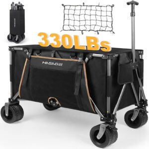 hasagei collapsible wagon cart outdoor 8.48 cubic feet folding utility wagon 330 lbs capacity heavy duty beach wagon with big wheels for camping beach garden